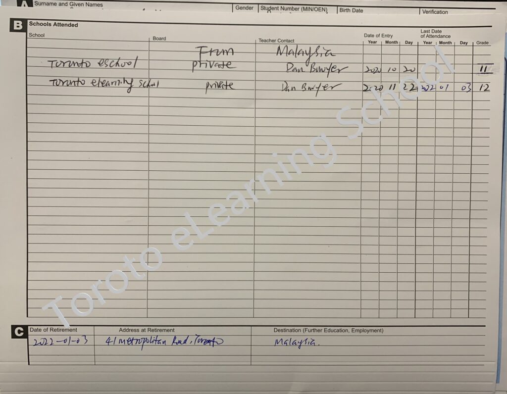 Student Records OSR / Transcripts - Toronto eLearning School